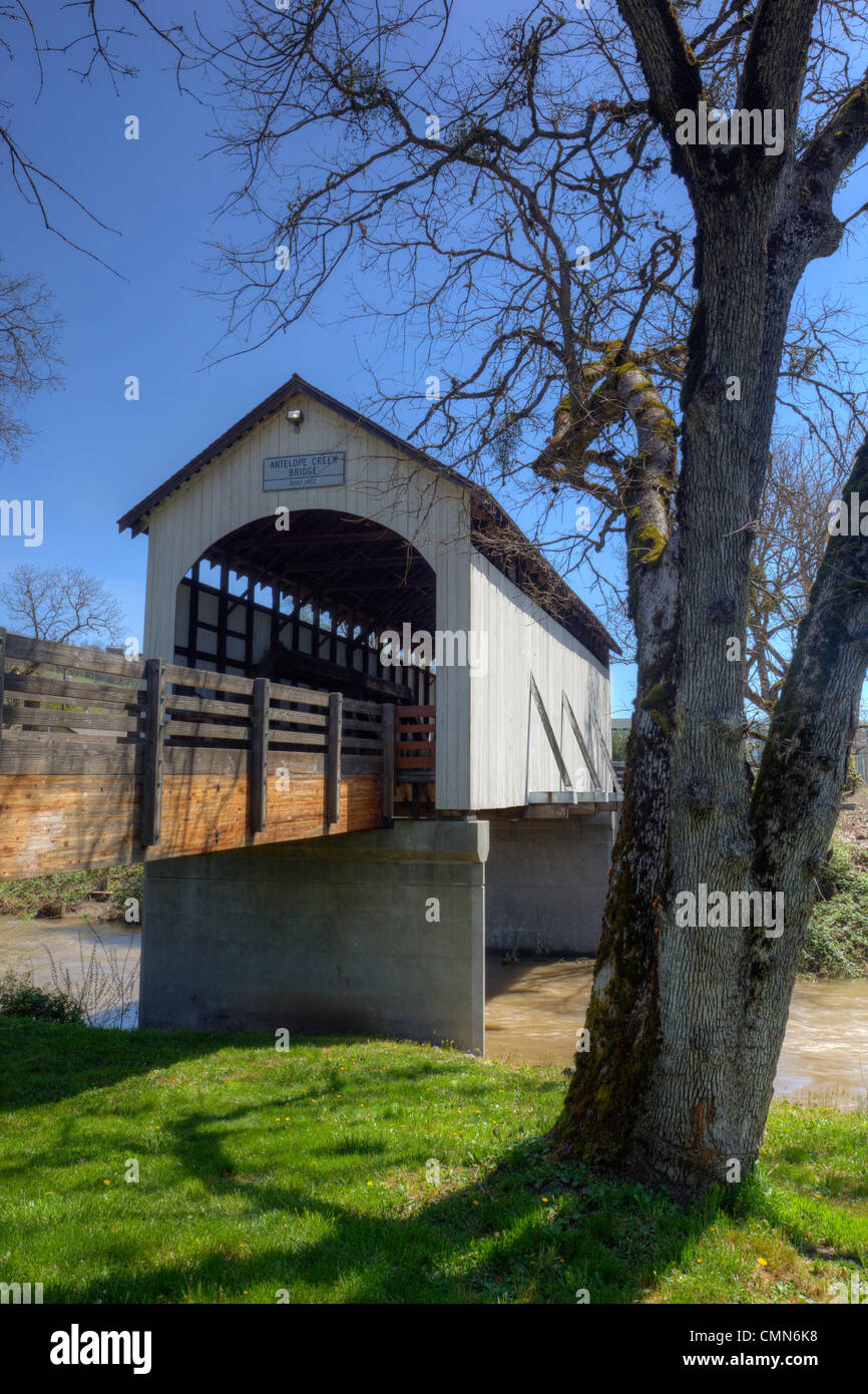 OR, Jackson County, Antelope Creek Covered Bridge, built in 1922, now ...