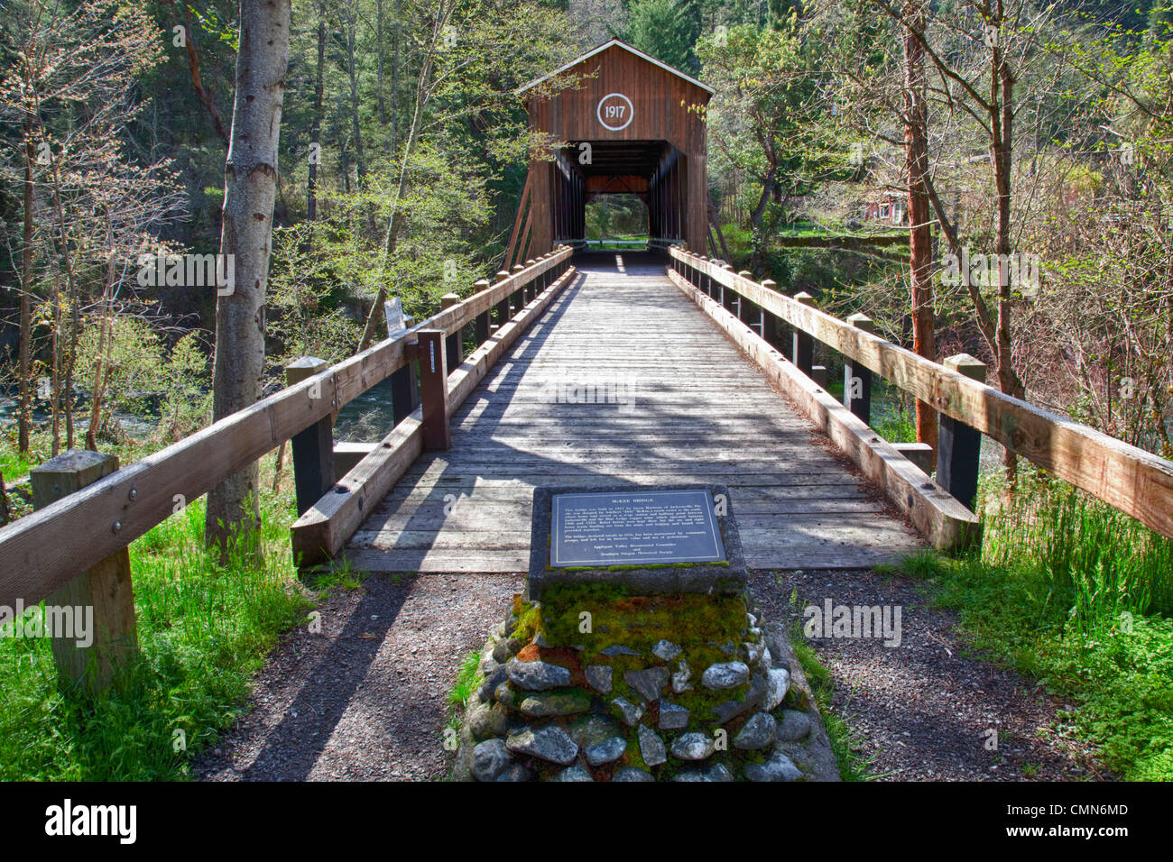 OR, Jackson County, McKee Covered Bridge, built in 1917, spans the ...