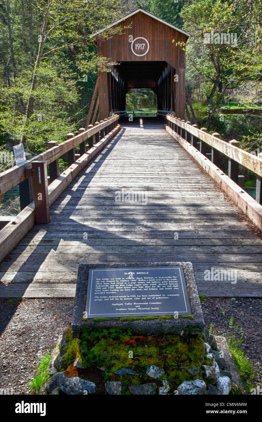 OR, Jackson County, McKee Covered Bridge, built in 1917, spans the ...