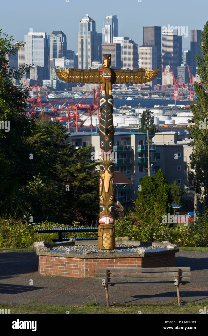 USA, Washington, Seattle. 18 ft totem pole at West Seattle Rotary ...