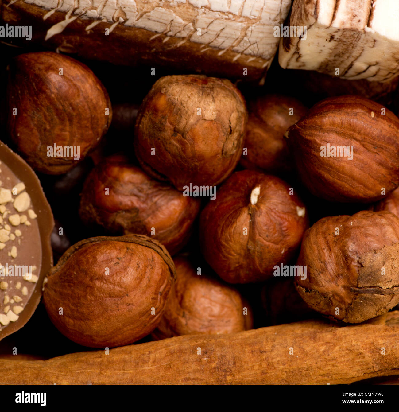 coffee beans, cinnamon and nuts Stock Photo - Alamy