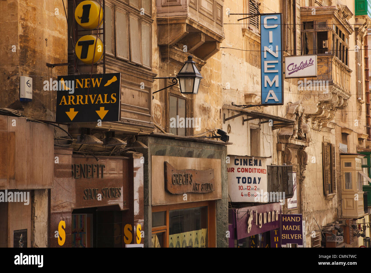 Shops and Signs, Valletta, Island of Malta Stock Photo - Alamy