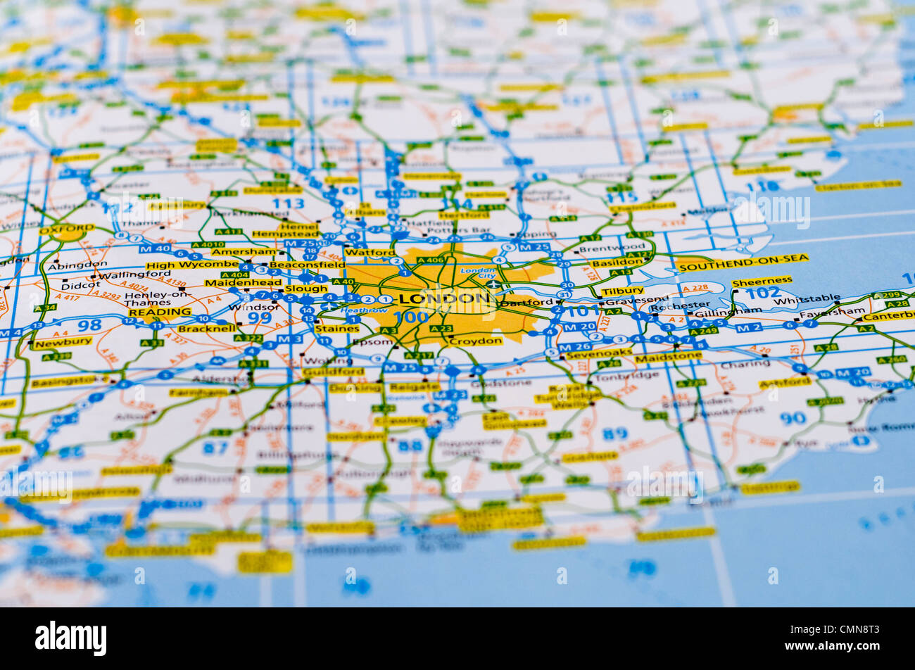 Close up of a map of England focused on London Stock Photo - Alamy