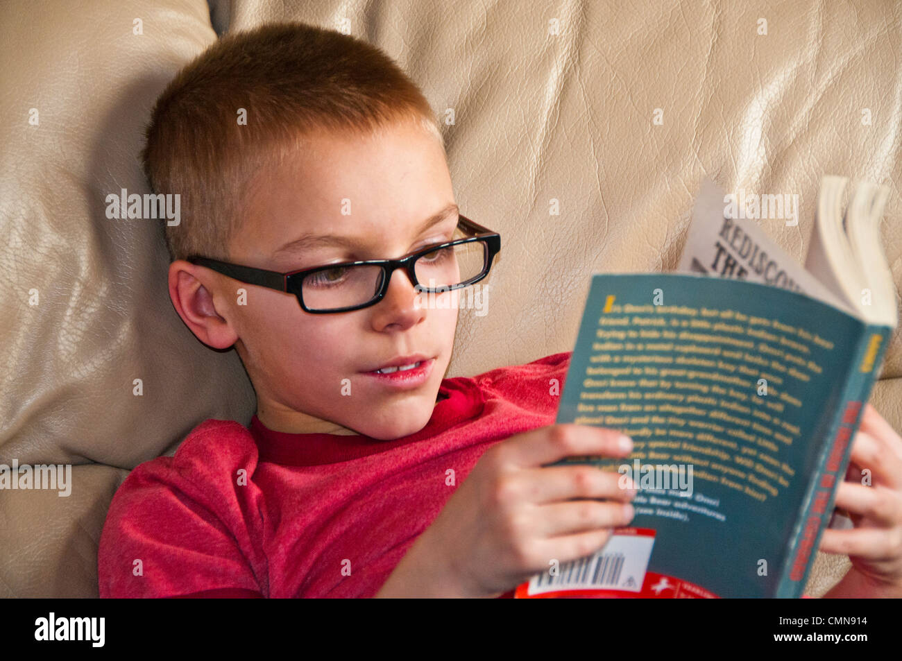 young boy reading book Stock Photo - Alamy