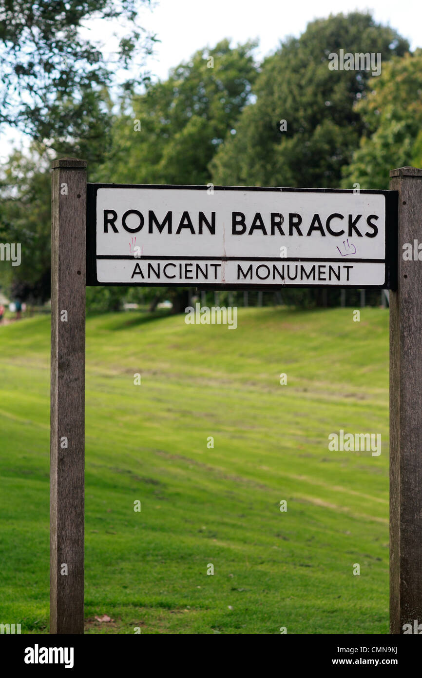 Sign for the Roman Barracks at Caerleon in Gwent. Situated at the Roman ...