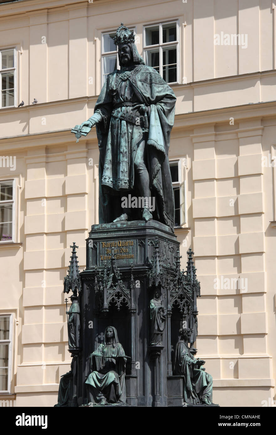 King Charles statue at Charles Bridge, Old Town, Prague Stock Photo - Alamy