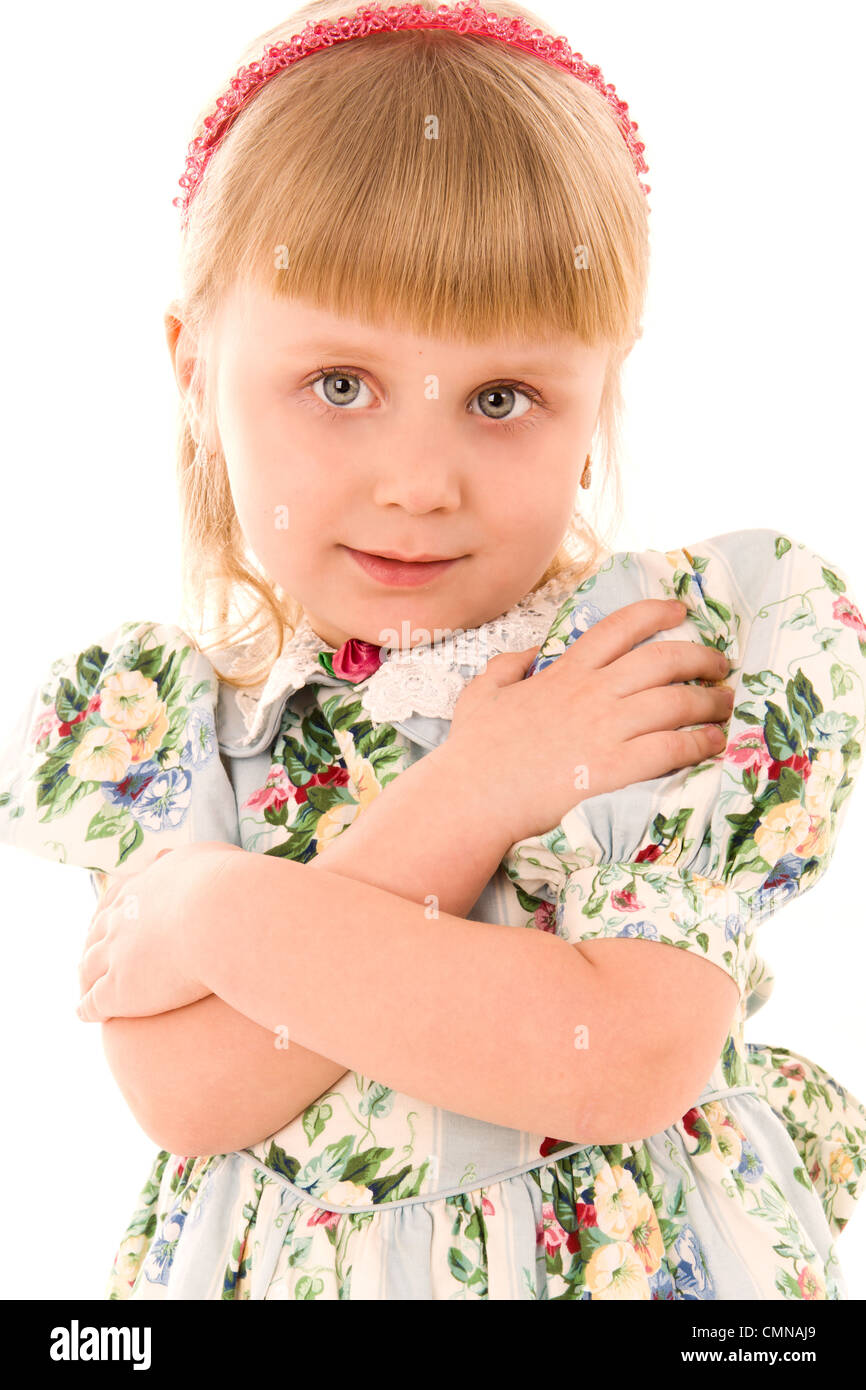 Portrait of happy little girl isolated on white Stock Photo - Alamy