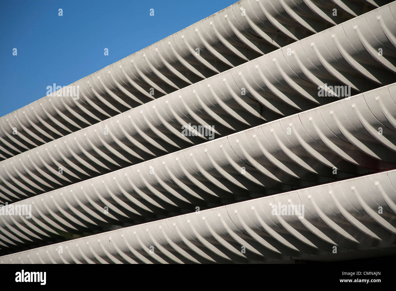 The distinctive curved balconies of Preston bus station on a sunny ...