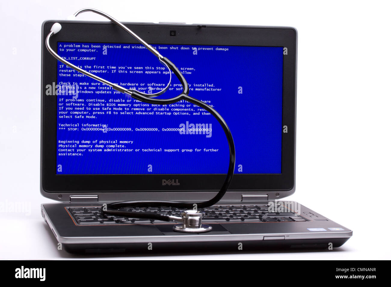 Crashed laptop with stethoscope Stock Photo - Alamy