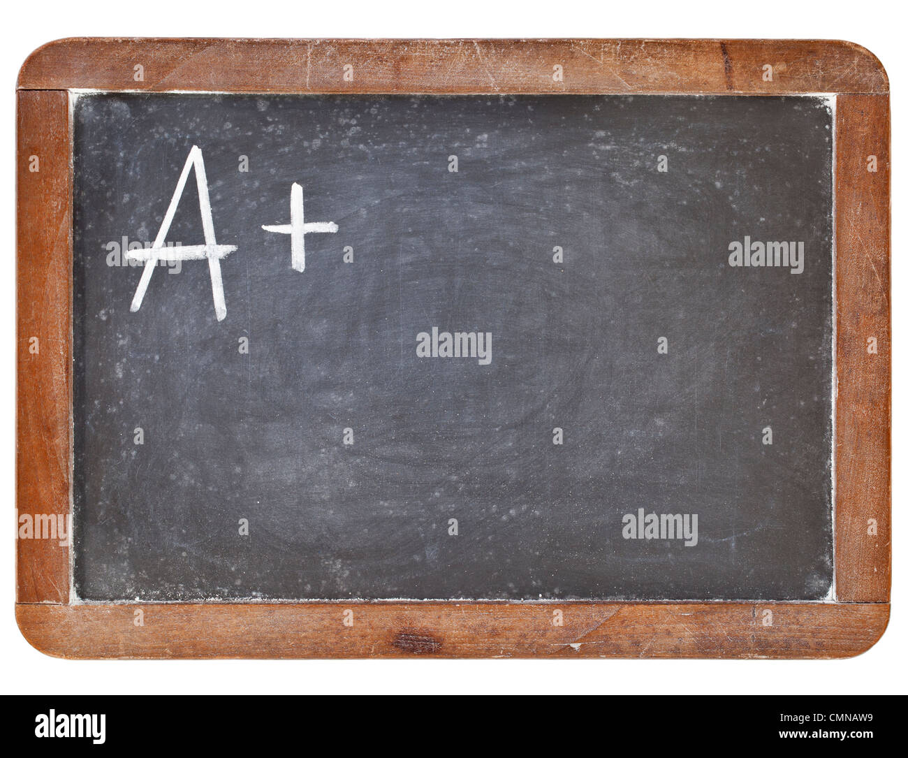 A plus grade - white chalk handwriting on retro slate blackboard ...