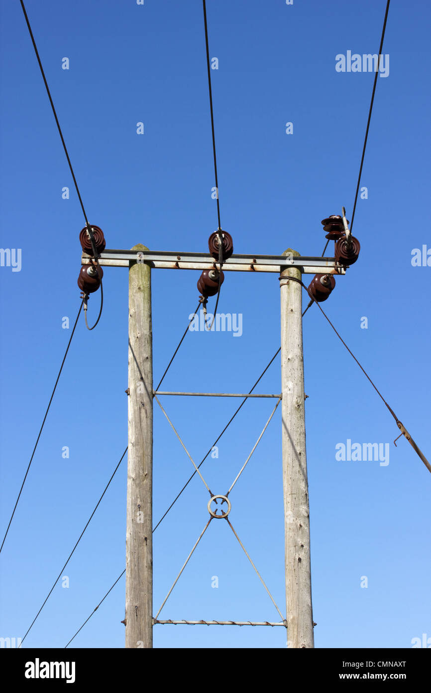 Electricity pole with overhead cables, UK Stock Photo - Alamy