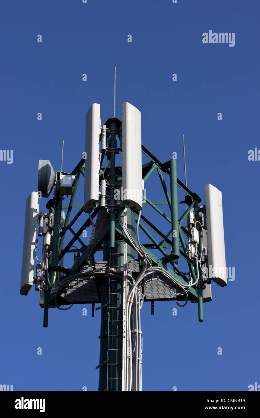 Mobile phone tower with platform and antennas Stock Photo - Alamy