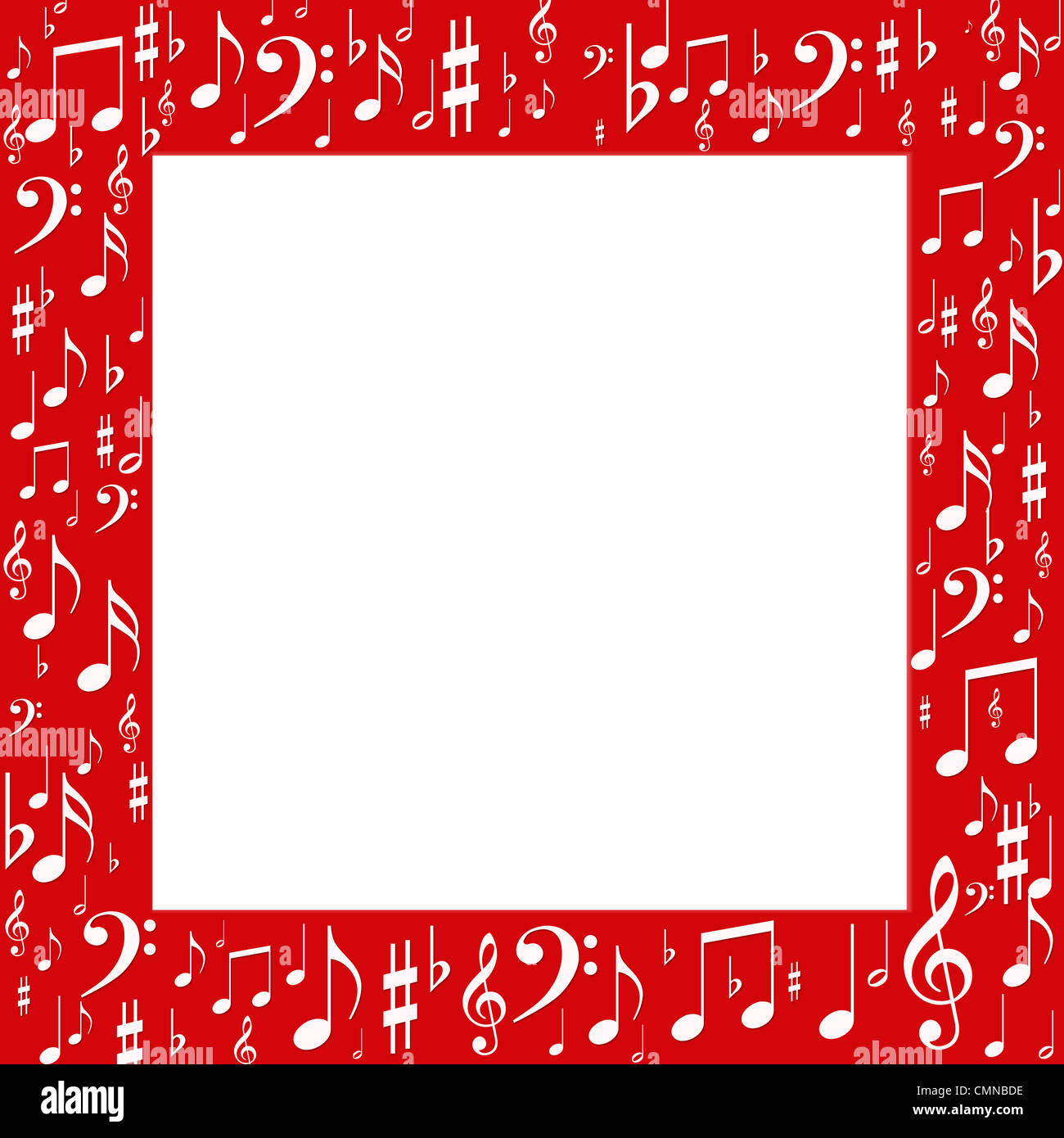 Red frame, white music notes Stock Photo - Alamy