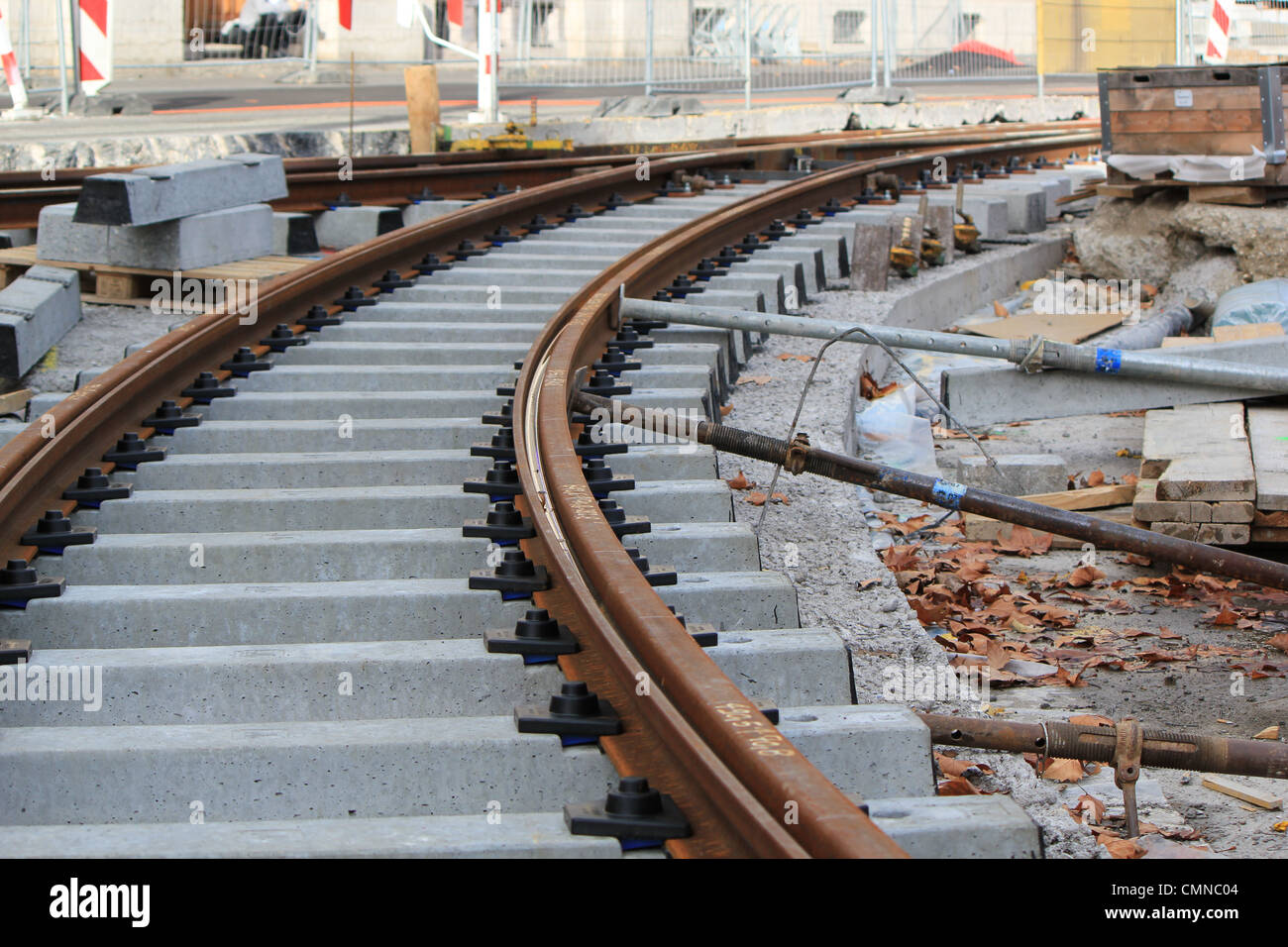 Unfinished railway construction for tramway transport in the city Stock ...