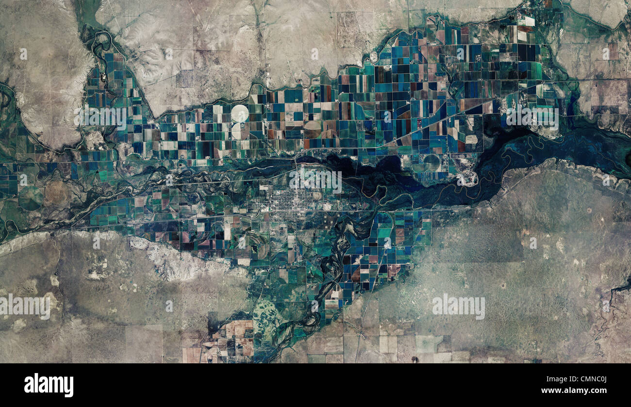 aerial map farming along river Las Animas County Colorado Stock Photo ...