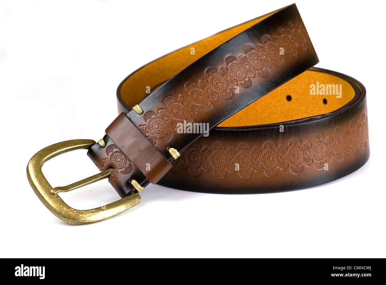 brown leather belt isolated on white background Stock Photo - Alamy