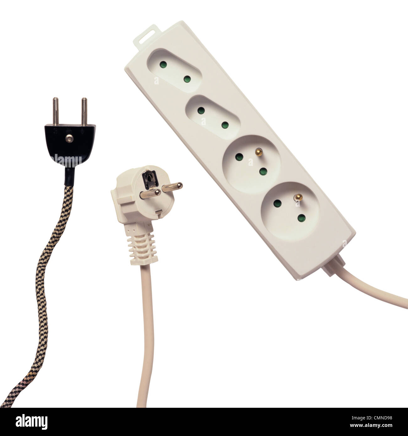 power supply plugs and only one free outlet isolated on white Stock ...