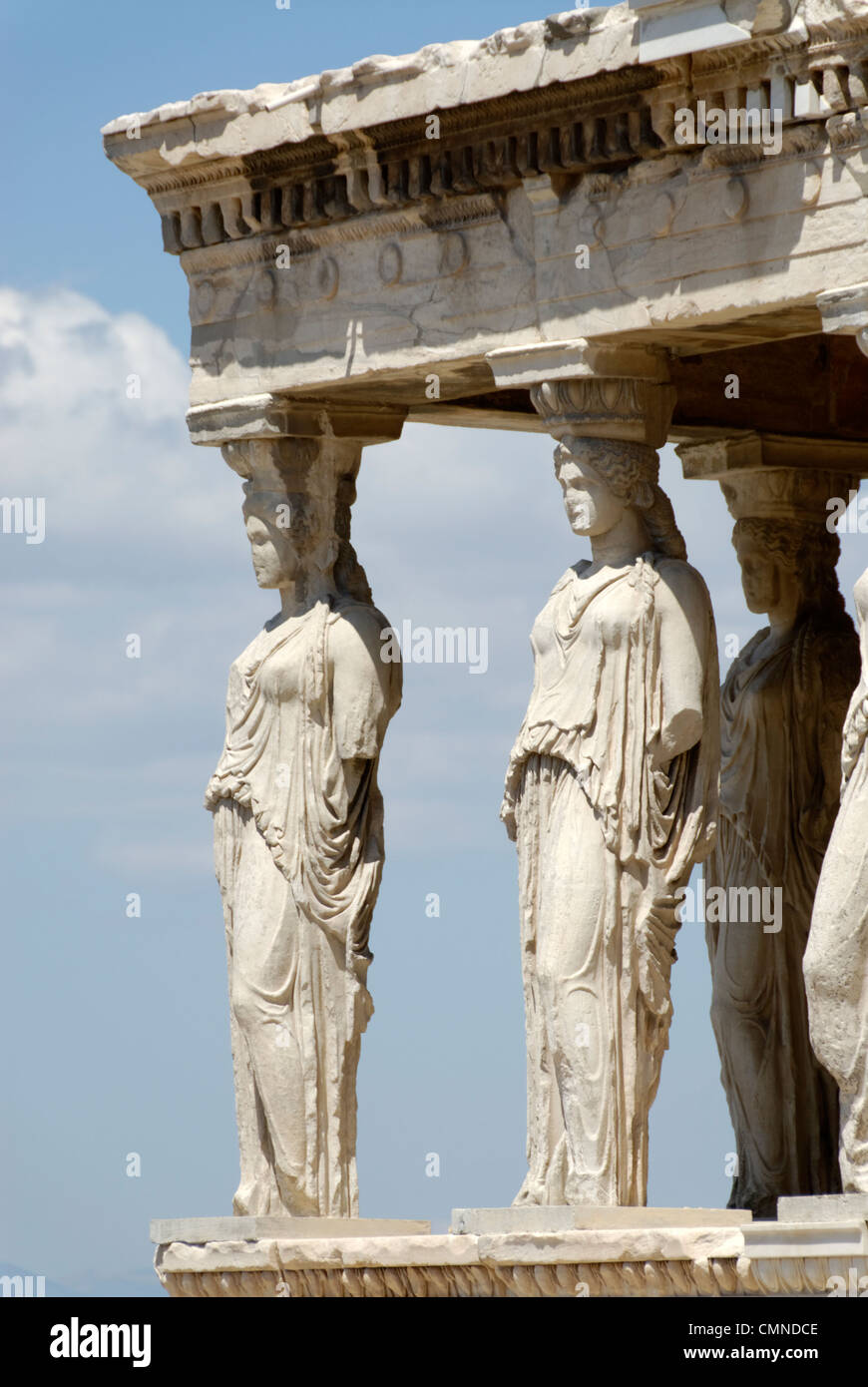 Acropolis. Athens. Greece. Part view of the famous Caryatid porch on ...