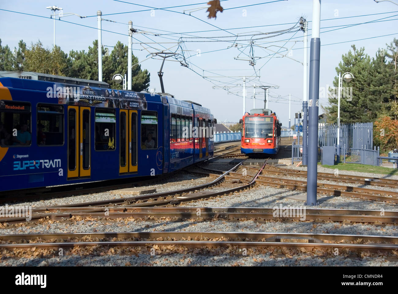 Two Trams Crossing at a Multi Junction Turning on the Supertram viaduct ...