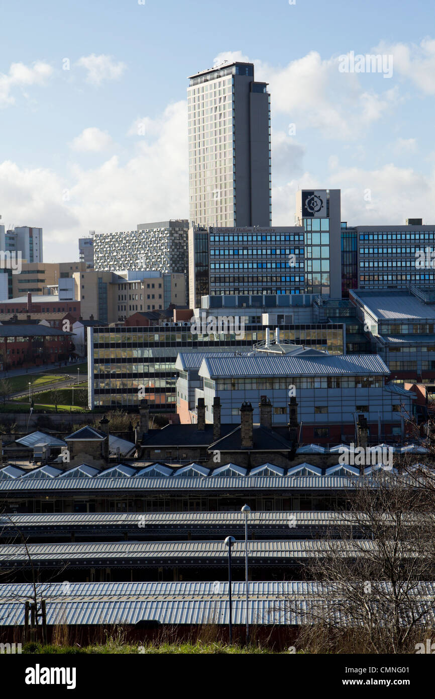 Sheffield city skyline with modern buildings and St Pauls tower and ...