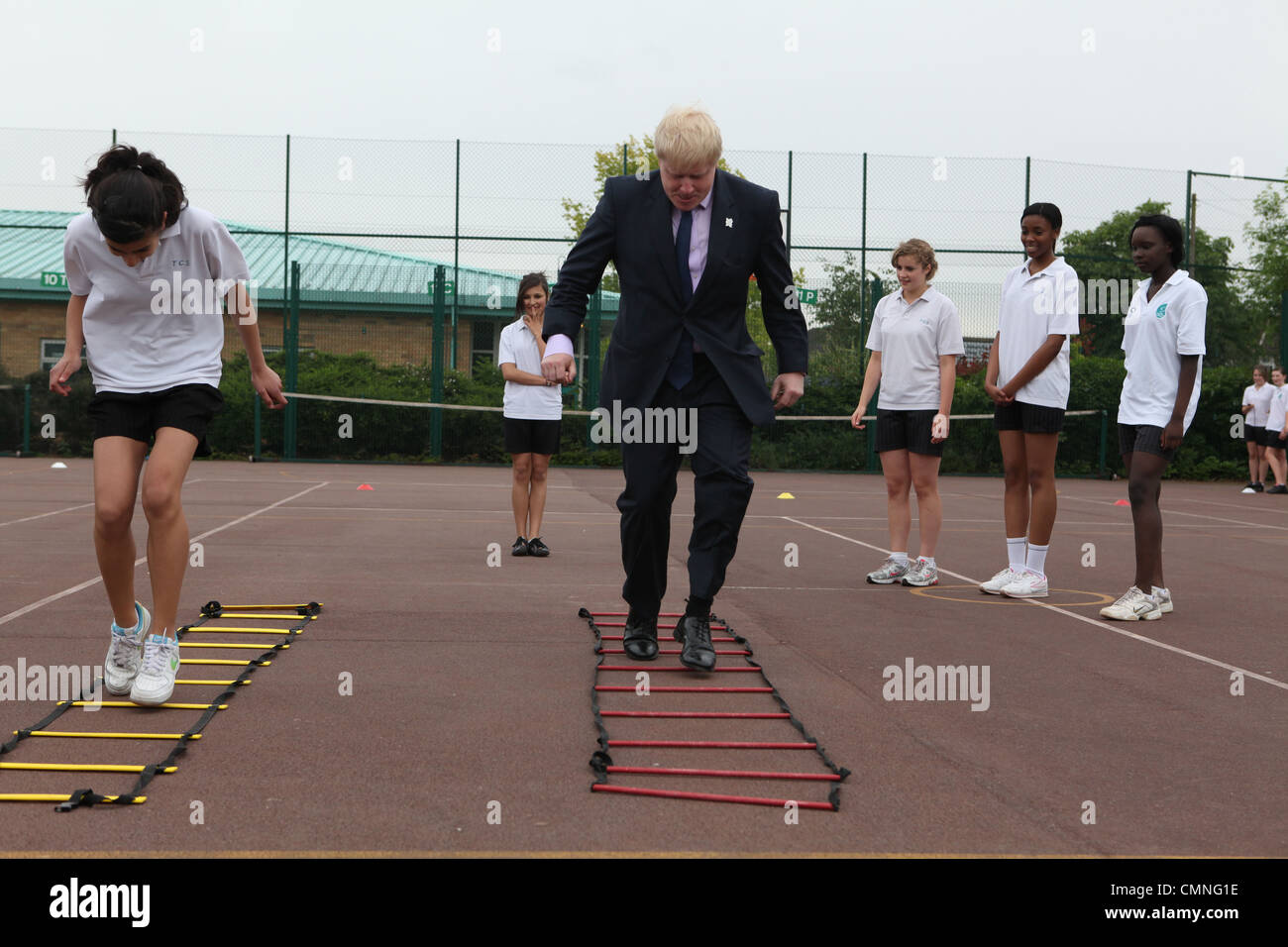 seb coe and boris johnson visit a school in north London to promote the ...