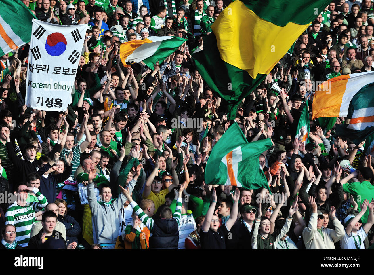 Celtic ultras fans group the Green Brigade at the League Cup final at Hampden Stadium Stock ...
