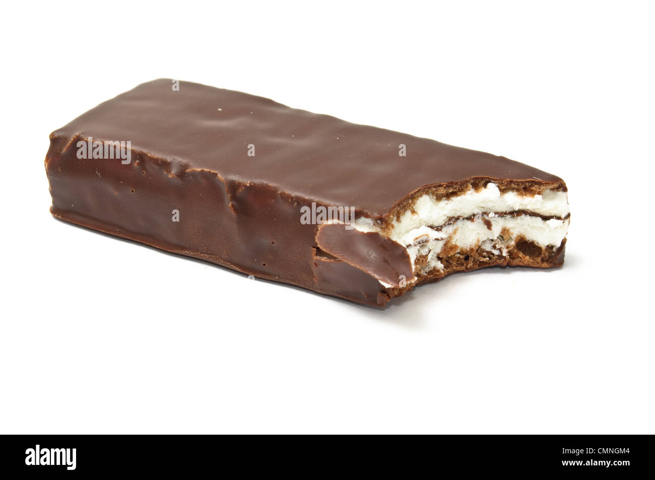 Chocolate bar with skimmings filling bit isolated on white Stock Photo ...
