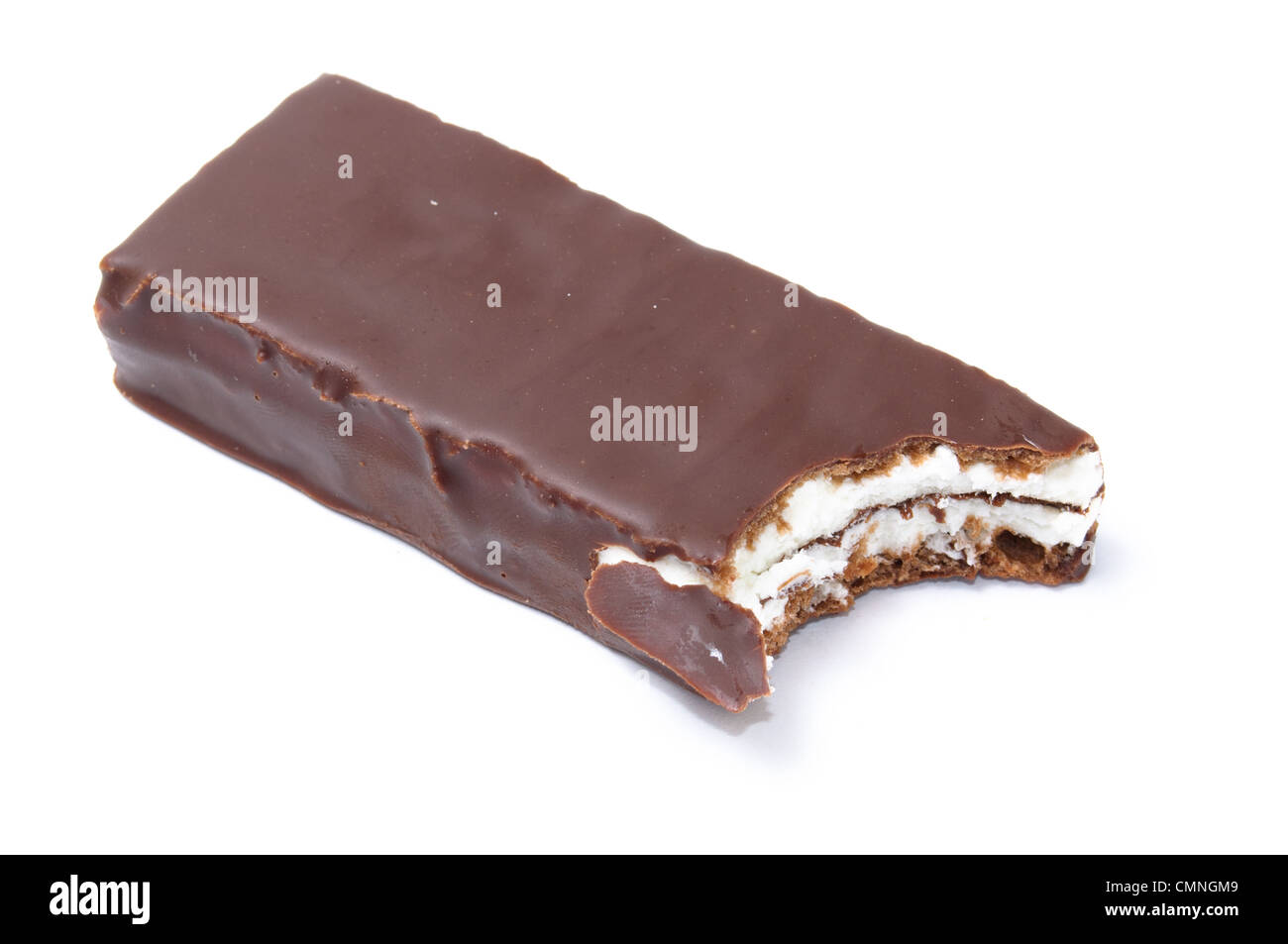 Chocolate bar with skimmings filling bit isolated on white Stock Photo ...