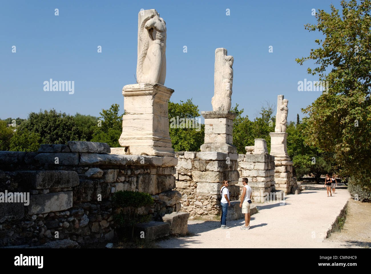 Ancient Agora. Athens. Greece. View of the colossal statues of Giants ...