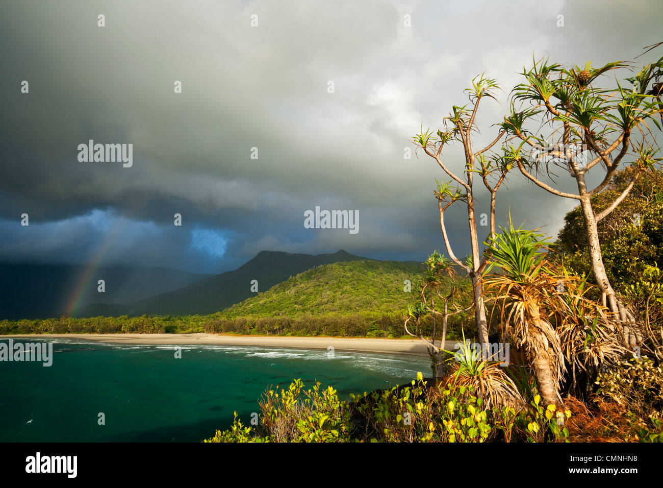 VIew of Myall Beach during morning rain storm. Cape Tribulation ...
