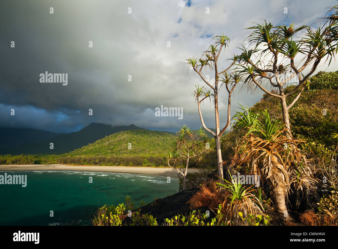 VIew of Myall Beach during morning rain storm. Cape Tribulation ...