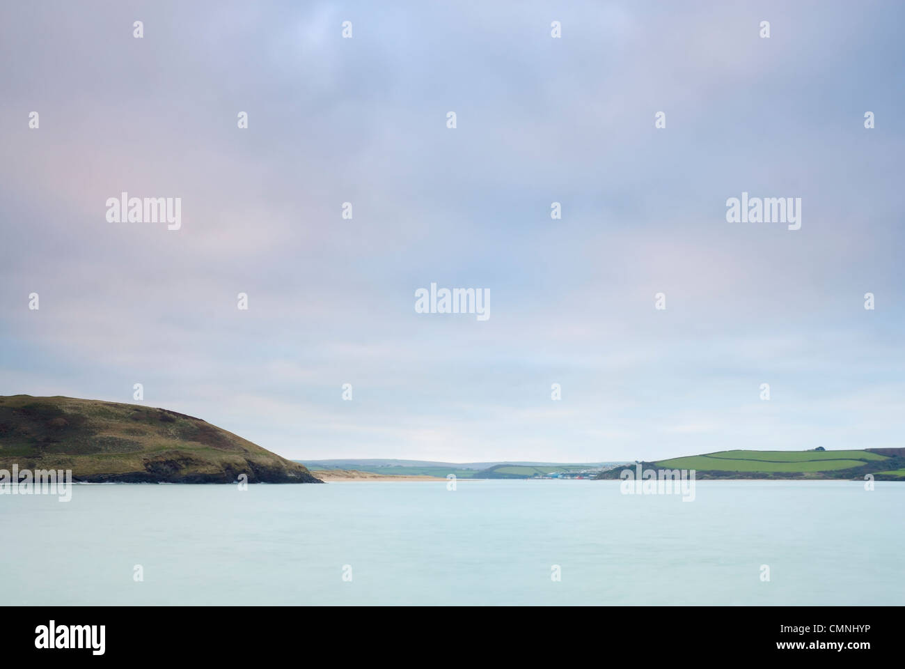 Cornish seascape shot in twilight. View up Camel estuary Stock Photo ...