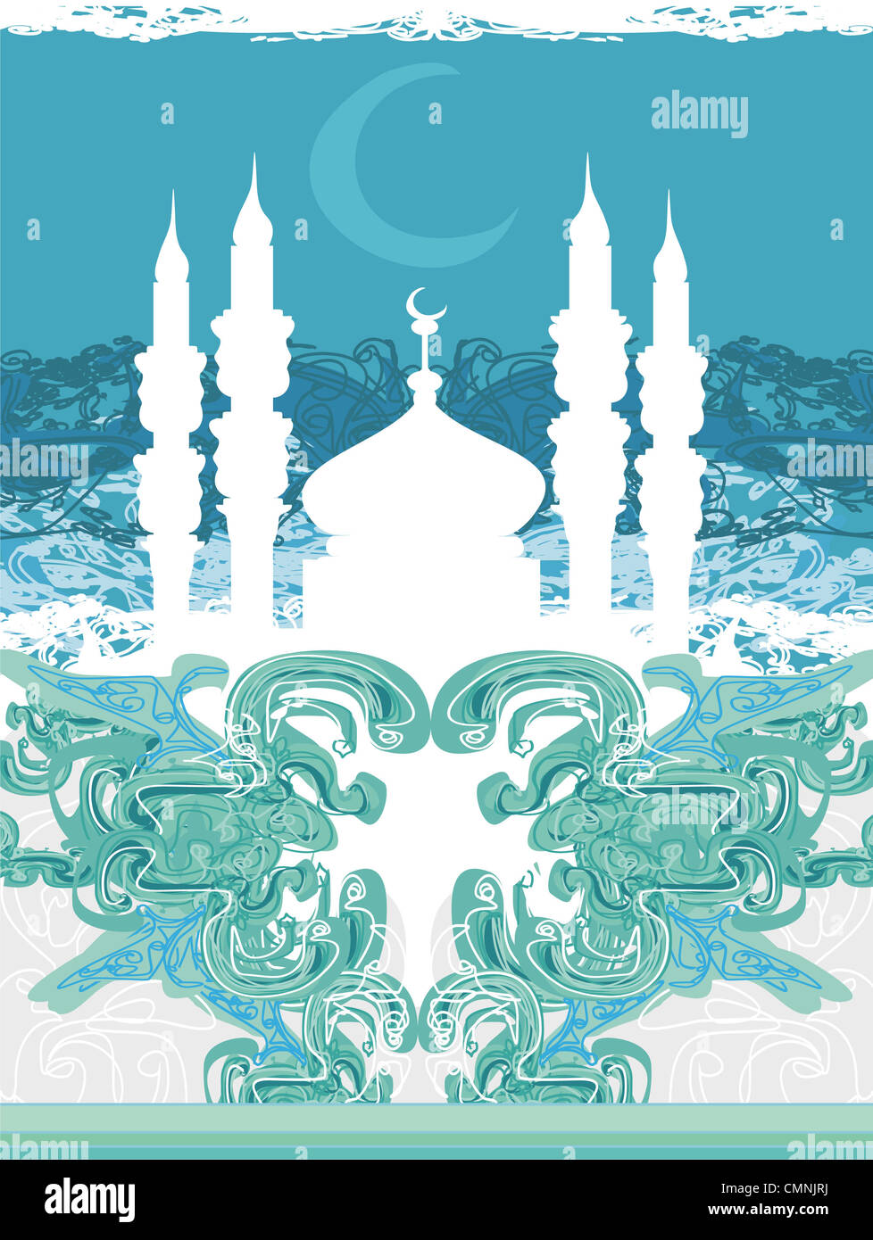 Ramadan background - mosque silhouette vector card Stock Photo - Alamy