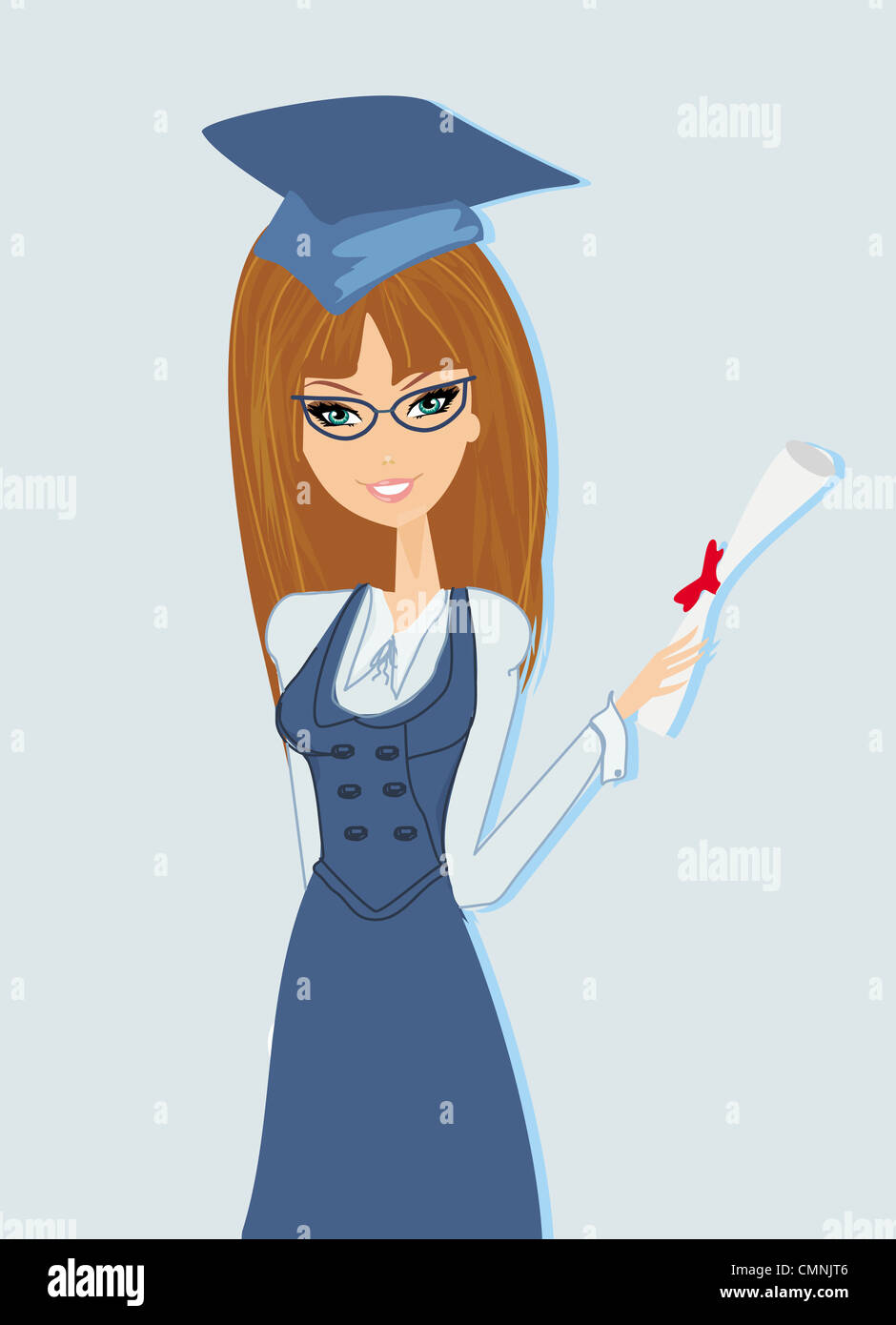 Illustration of a girl Holding Her Diploma Stock Photo - Alamy