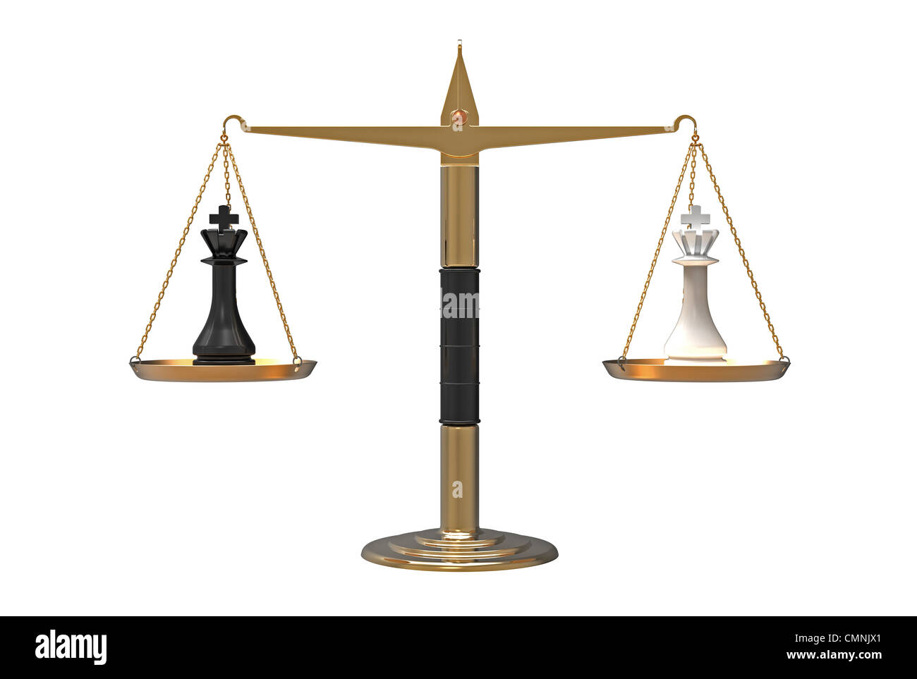 Balance of power, two chess kings on the scales, balanced, 3d render ...