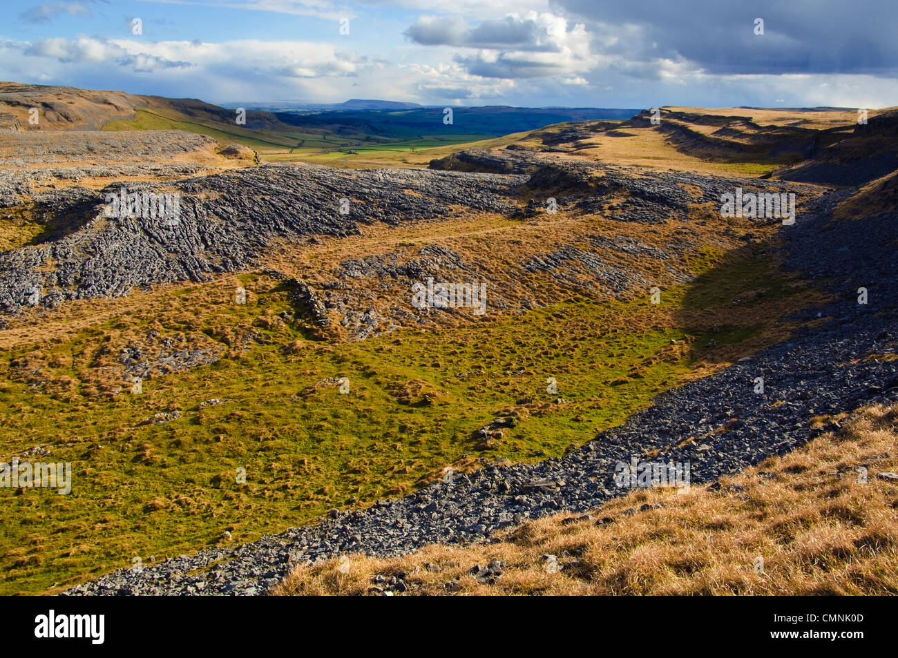 Limestone pavements at Moughton Scars above Crummackdale in the ...