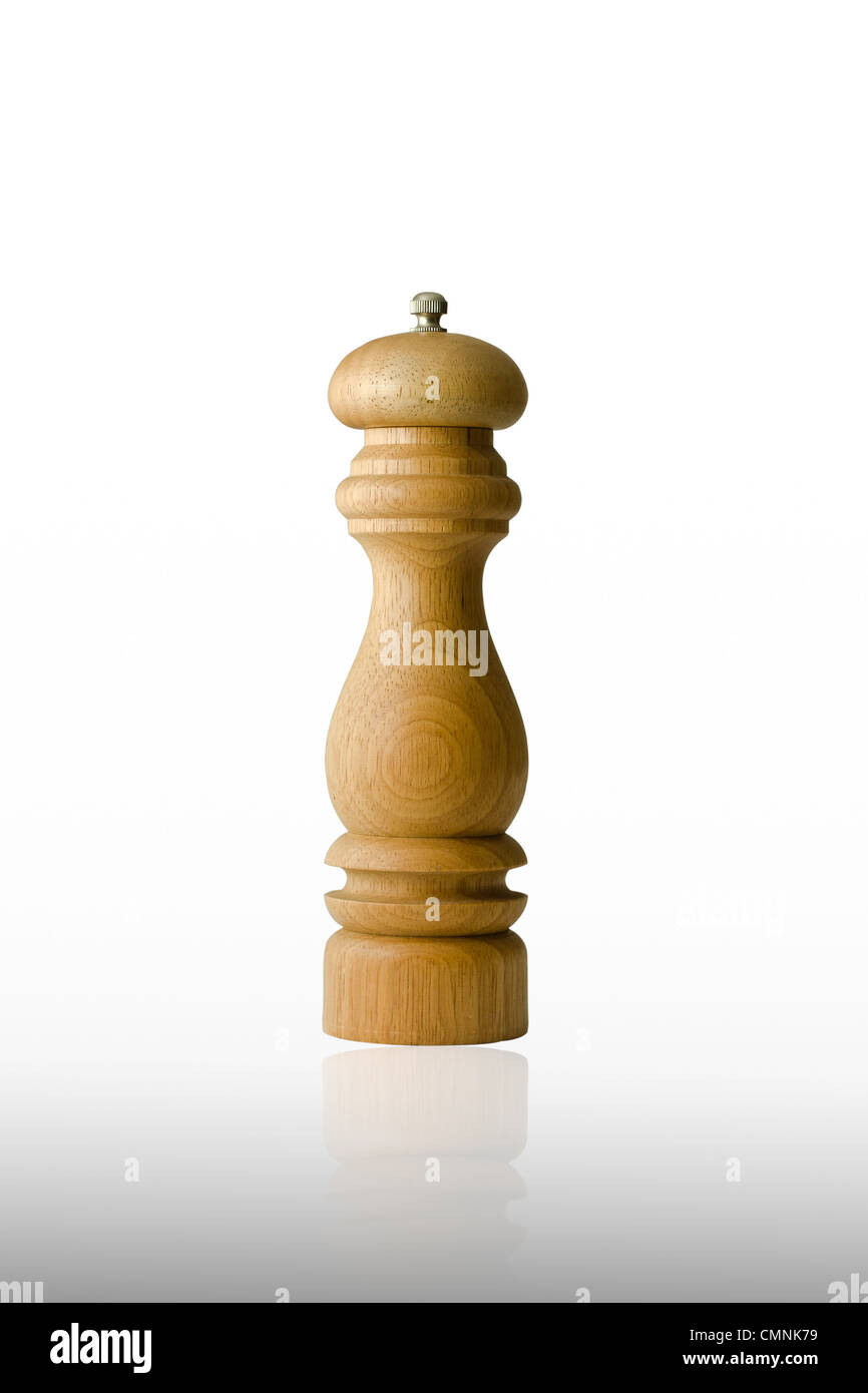 A Wood pepper mill isolated on white background Stock Photo - Alamy