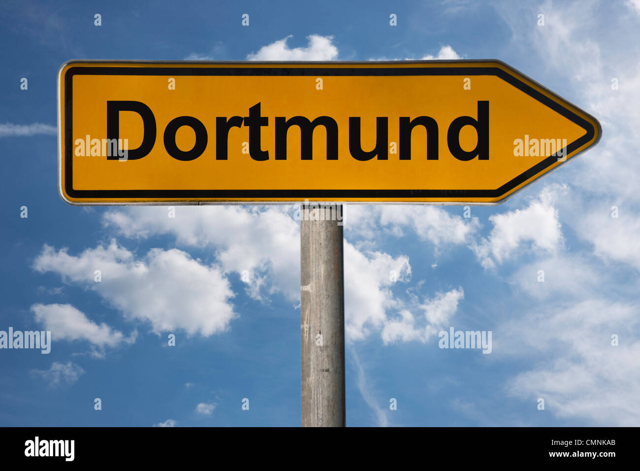Detail photo of a signpost with the inscription Dortmund, North Rhine ...