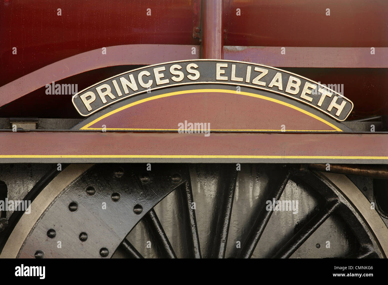 Nameplate and driving wheels of preserved LMS steam locomotive 6201 ...