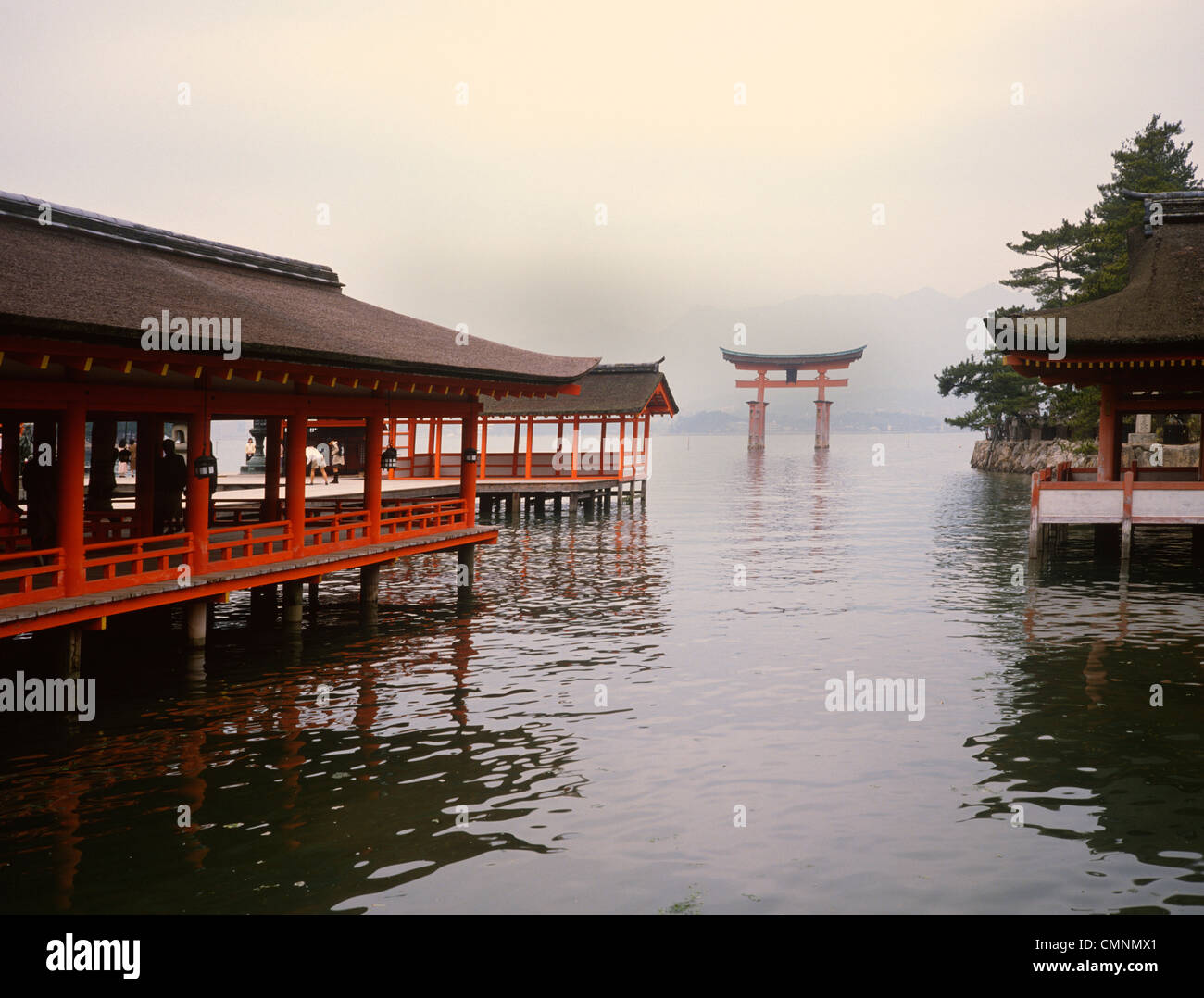 Japan Miyajima Itsukushima Shrine Torii gate in distance Stock Photo ...
