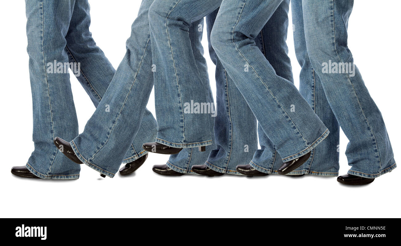 A woman advances one step forward showing success and improvement Stock ...