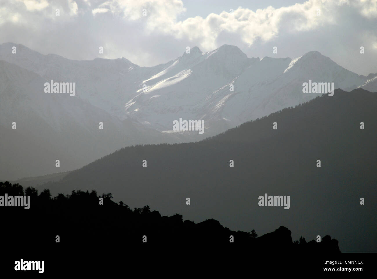distant snow-topped mountain scenery Stock Photo - Alamy