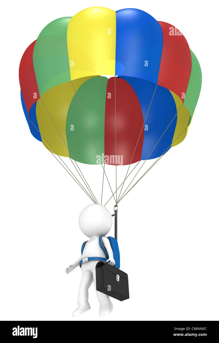 3D little human character with a Parachute and Briefcase. People series ...