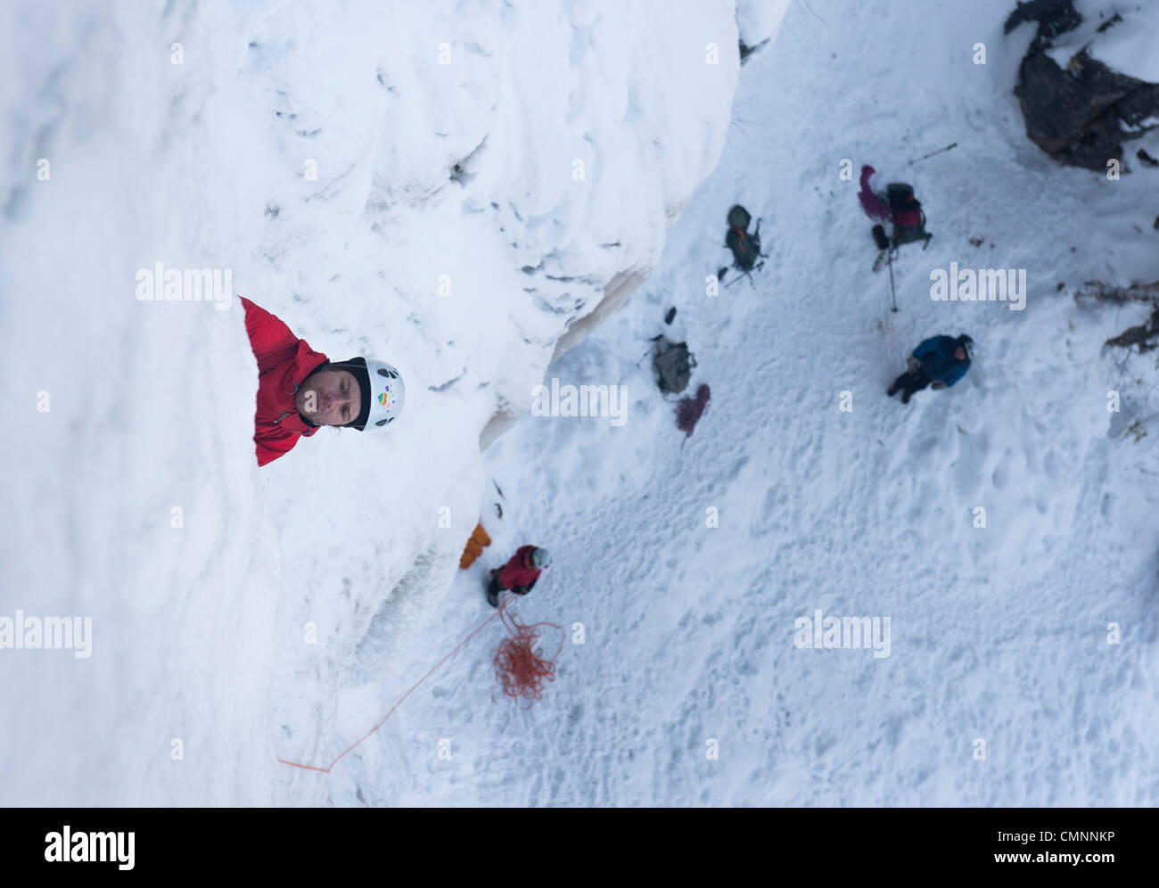 ICe climber lead climbing in Korouoma, Finnish Lapland Stock Photo - Alamy
