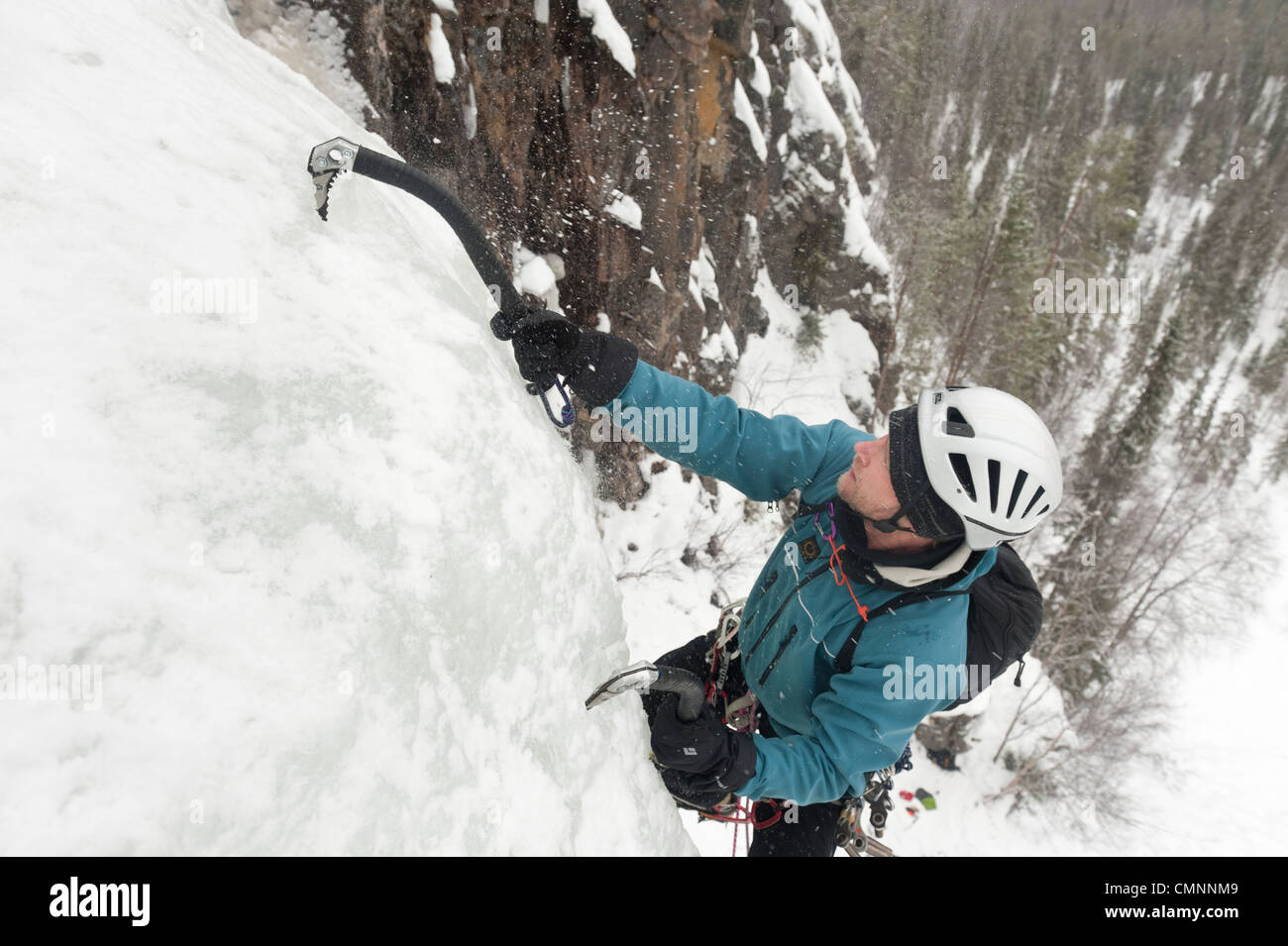ICe climber lead climbing in Korouoma, Finnish Lapland Stock Photo - Alamy