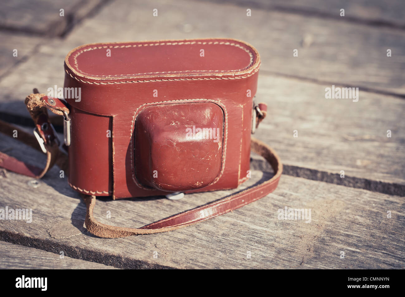 Leather old brown case for vintage cameras Stock Photo - Alamy