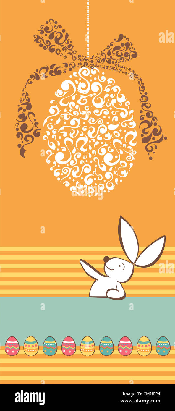 Easter egg in tribal style and bunny vetical invitation background ...