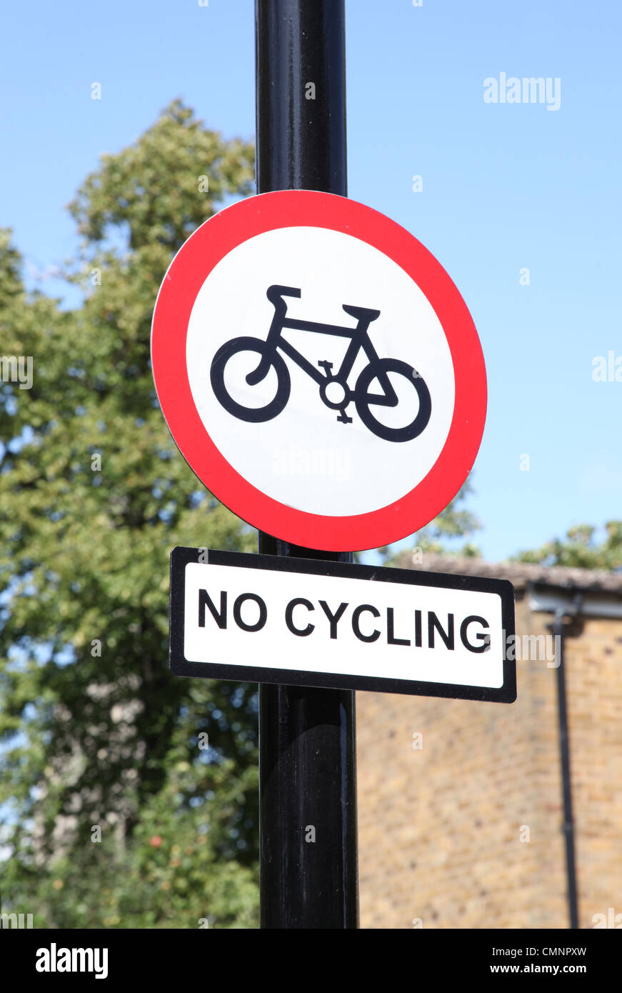 A no cycling sign in London Stock Photo - Alamy