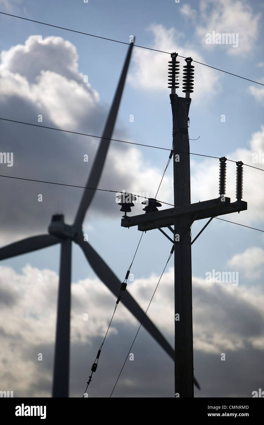Hydro power transmission line and a wind turbine near St. Leon ...