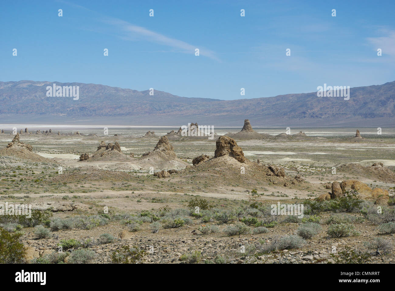 Wide view of Trona Pinnacles with Panamint Mountains, California Stock ...